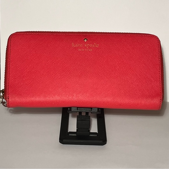 kate spade | Bags | Euc Kate Spade Zip Around Travel Coral Pink Wallet ...